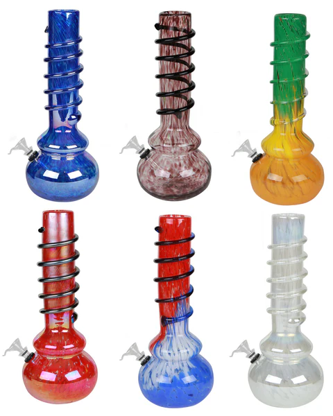 WIRE WRAP 8” WATER BONG SOFT GLASS ASSORTED COLORS - SMOKE VALLEY