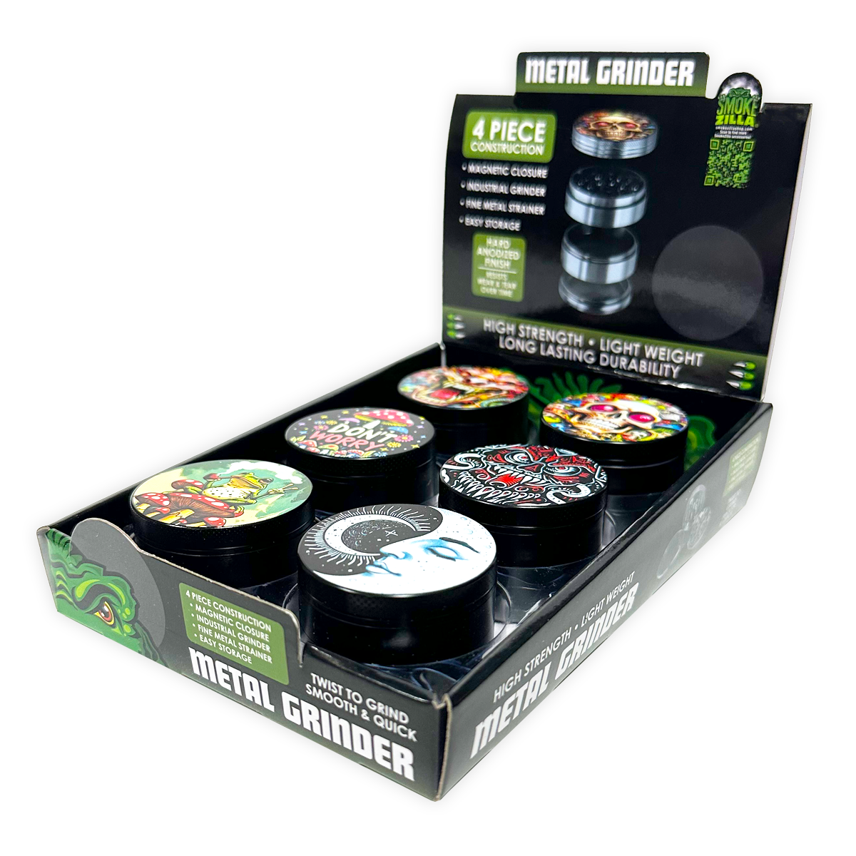 Metal 4 Piece Grinder with Printed Top 6 Pieces 25551 - SMOKE VALLEY