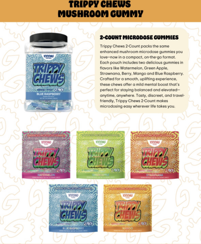 Trippy Chews 500mg Mushroom 2ct Gummies 20 Pack Jar - SMOKE VALLEY